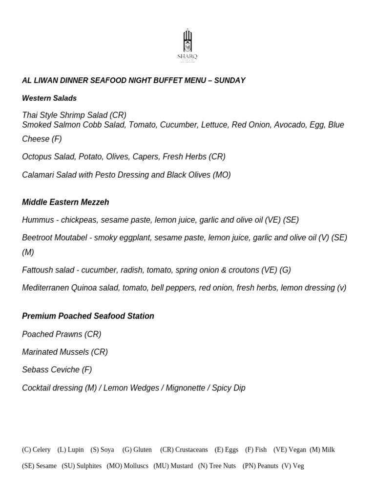 April Dinner Buffet Menu - SUNDAY SEAFOOD NIGHT | PDF | Salad | Sushi
