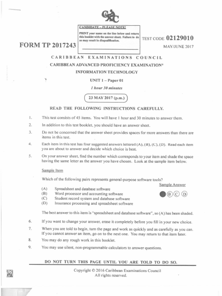 CAPE Information Technology 2017 U1 P1.PDF ANSWERED | PDF