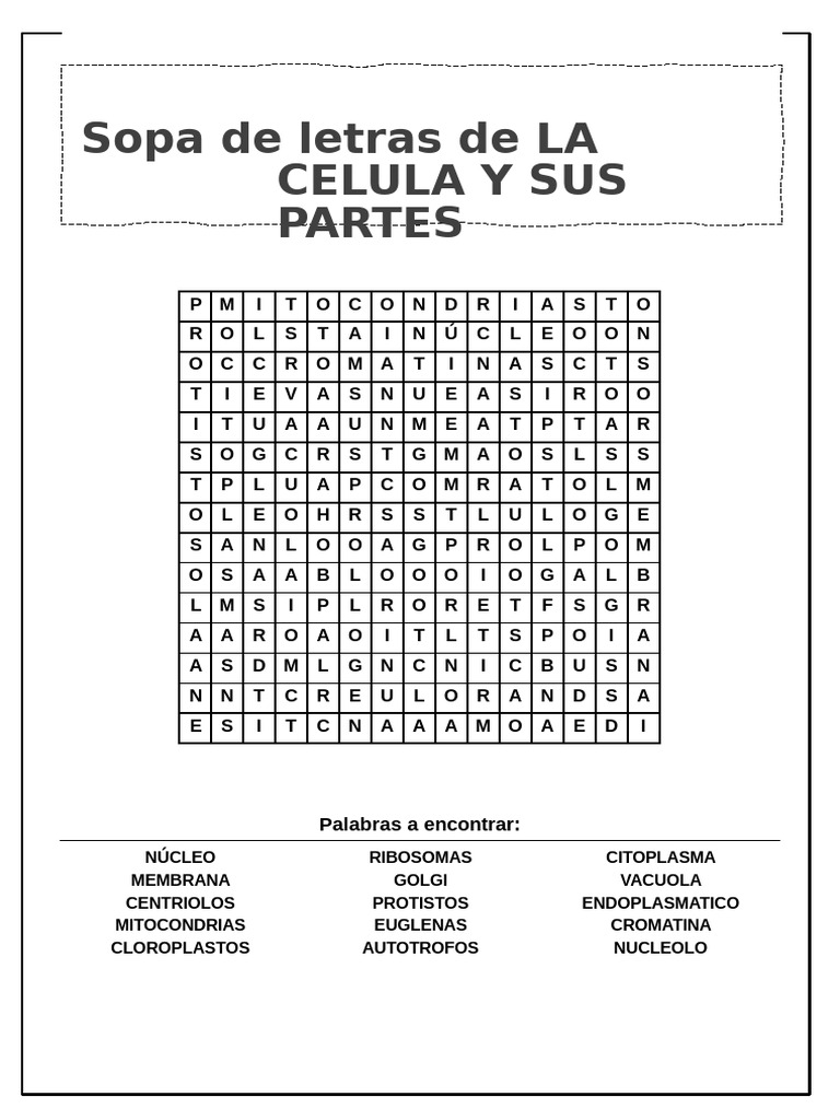 Sopa de Letras de La Celula y Sus Partes | PDF