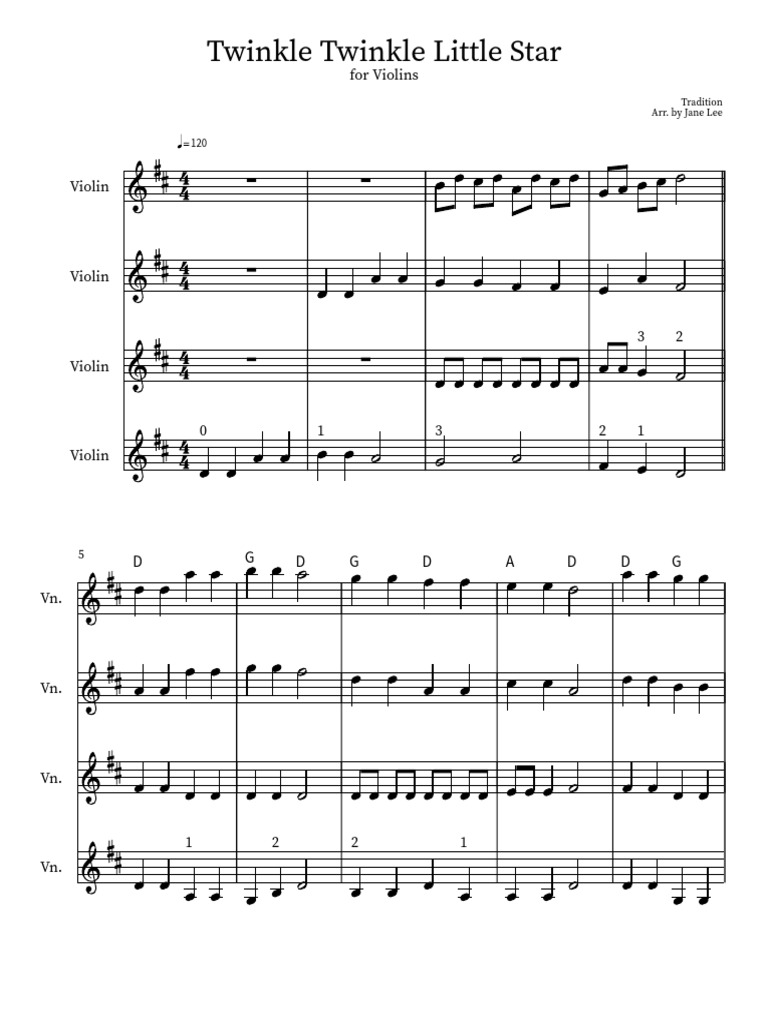 Twinkle Twinkle Little Star For Four Violins | PDF