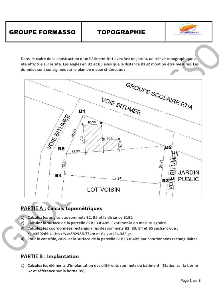 Calculs topographiques pour bâtiment R+1 | PDF