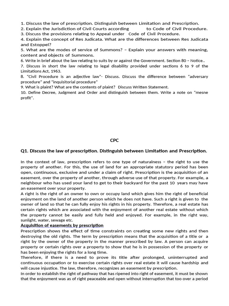 CPC FINAL NOTES | PDF | Res Judicata | Writ