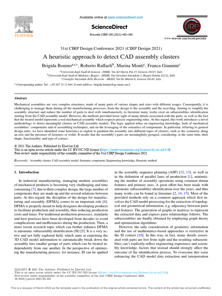 A Heuristic Approach To Detect CAD Assembly Clusters 2021 Procedia CIRP ...