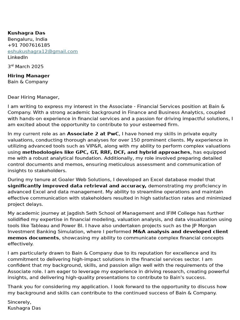Bain Cover Letter | PDF