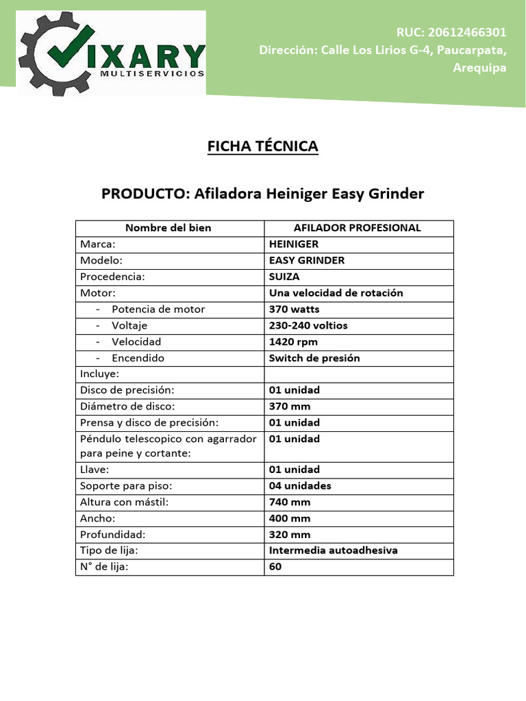 FT-Afiladora Heiniger Easy Grinder | PDF