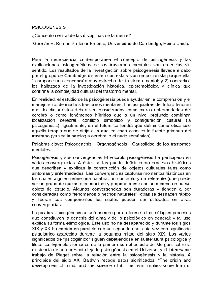 Psicogénesis: Trastornos mentales y cultura | PDF | Mente | Trastorno ...