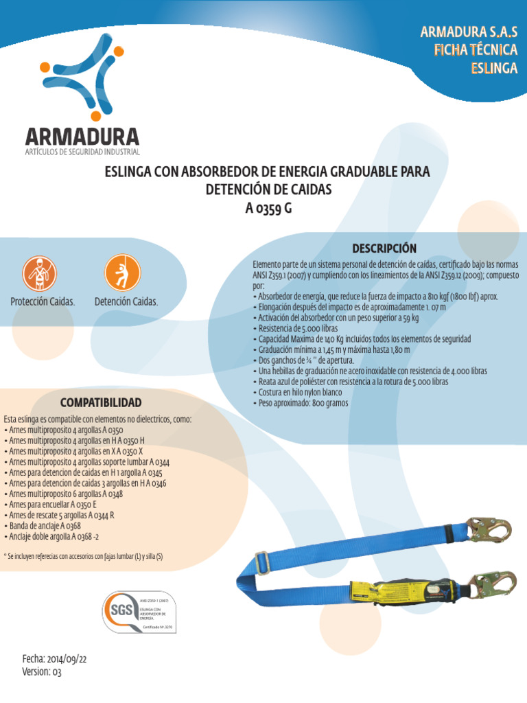 Eslinga con Absorbedor A0359 | PDF | Equipo | Armadura