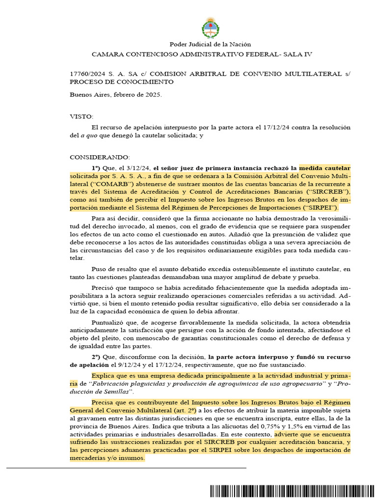 Fallo - CNCAF Sala IV - 25.02.2025 - S. A. SA C. Comarb | PDF | Mandato ...