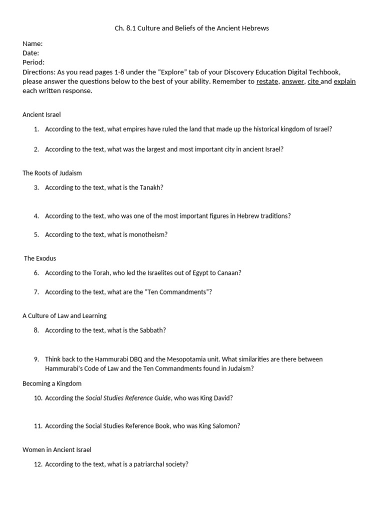 Ancient Hebrews: Culture and Beliefs Overview | PDF