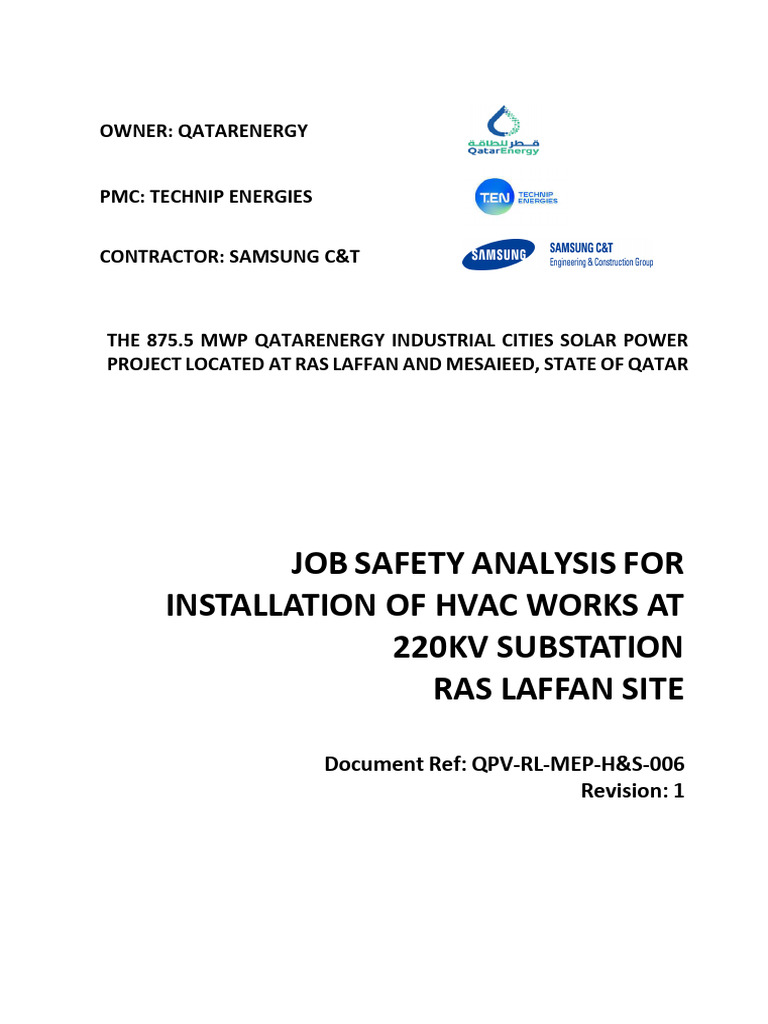 QPV-RL-MEP-H&S-006 - v1 - Job Safety Analysis For Installation of HVAC ...