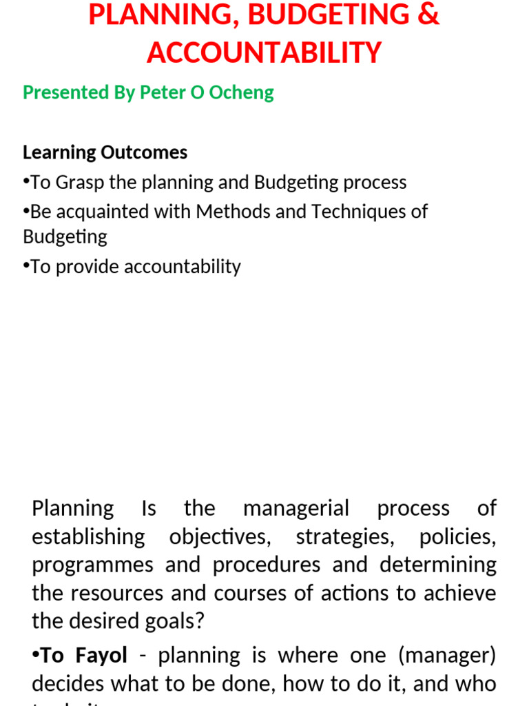 Health Services MGT - Planning, Budgeting and Accountability | PDF ...
