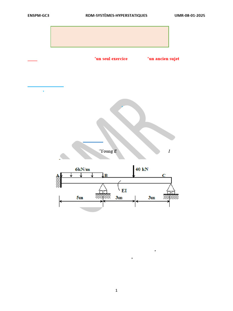 Fiche TD RDM Hyperstatique UMR | PDF