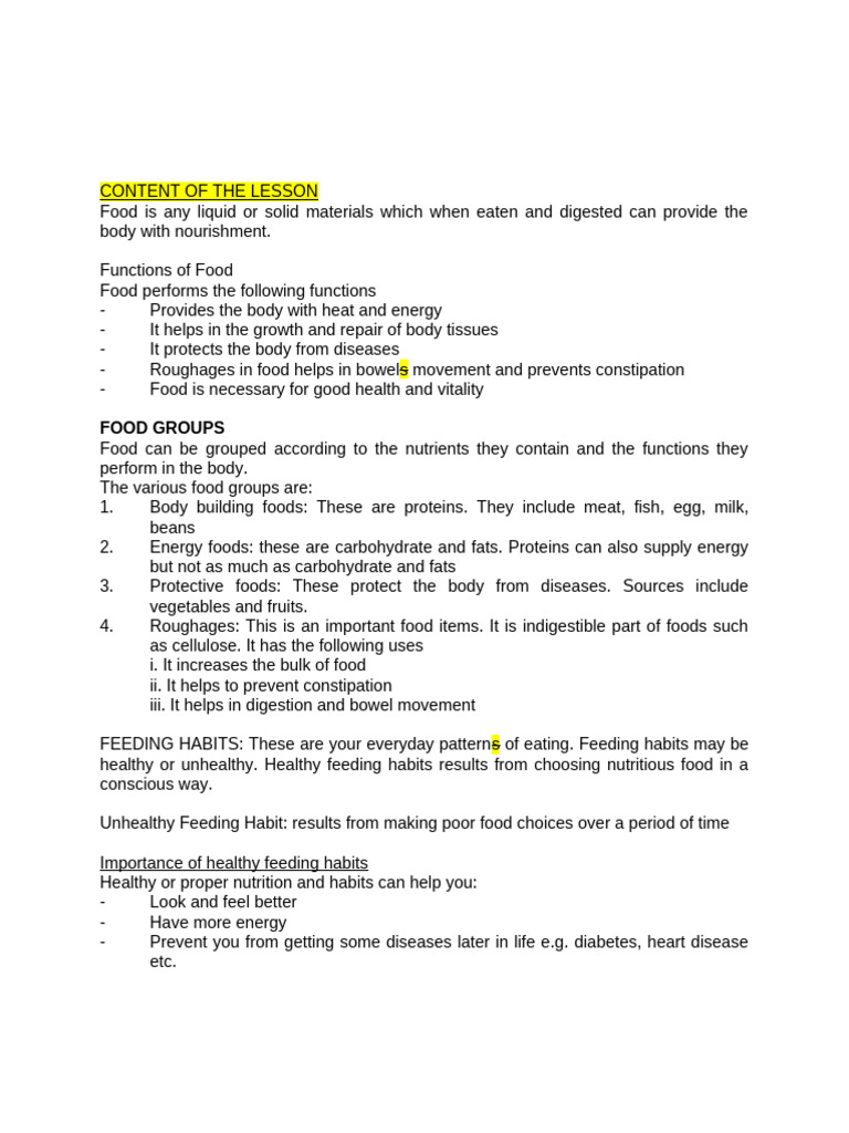 Family Health and Nutrition for JSS1 | PDF | Family | Foods