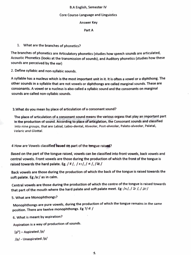 Lang and Ling.-Answer Key | PDF