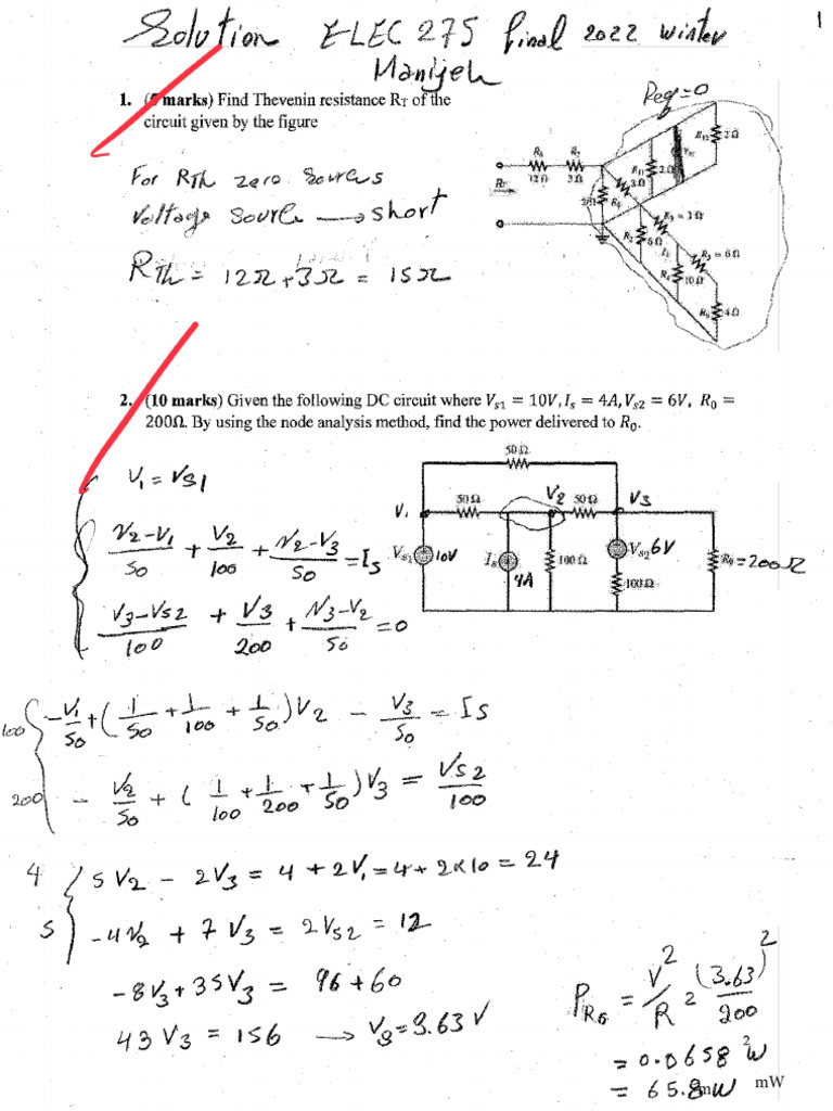 Elec 275 Winter 2022 Final Solution | PDF | Electrical Engineering | Physical Quantities
