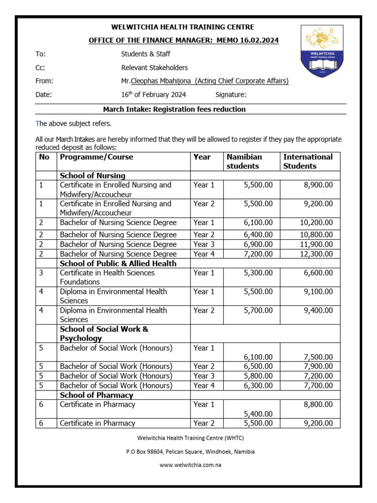 2024 Registration Fees for Courses | PDF | Midwife | Bachelor's Degree