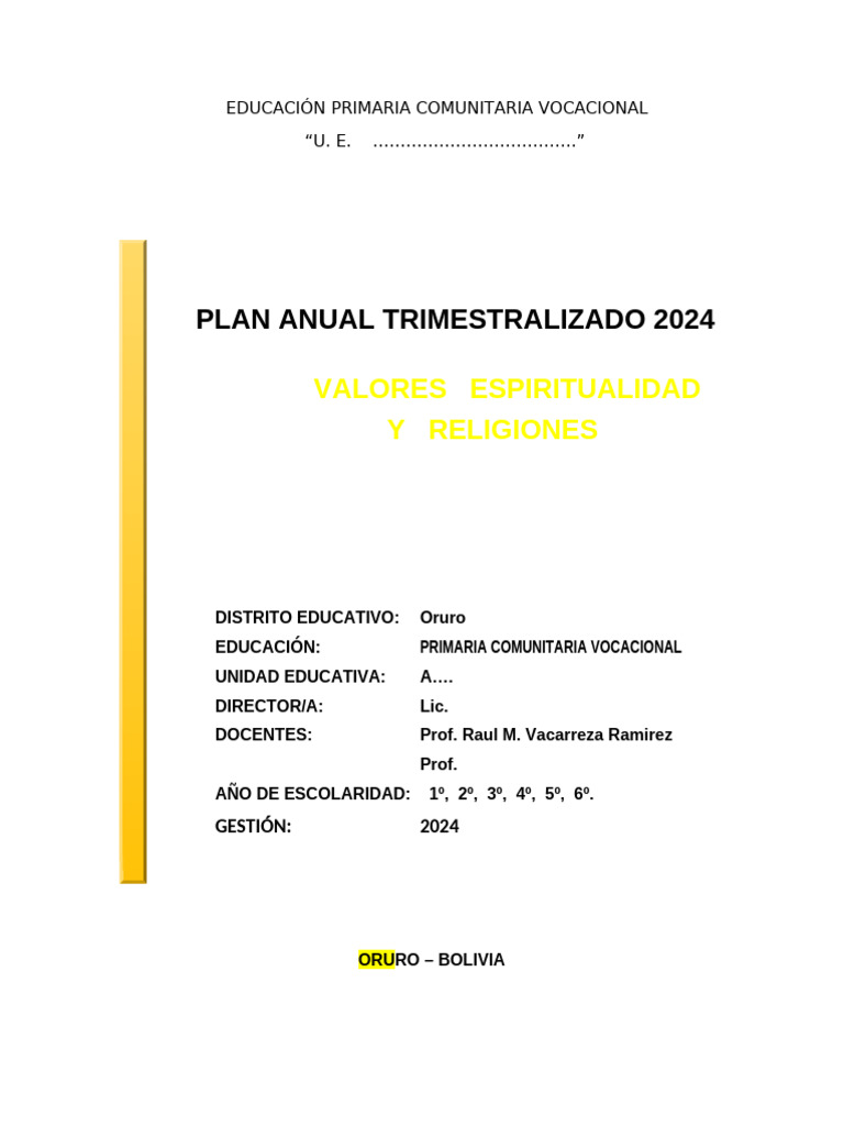 0-2024 PAT PRIMARIA VER. Min - Edu Raul Vacarreza | PDF | Jesús ...