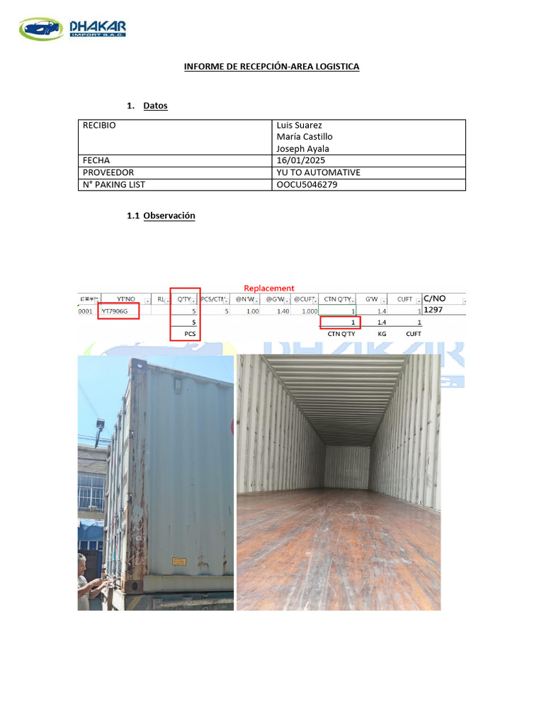 INFORME DE RECEPCIÓN_YTM | PDF