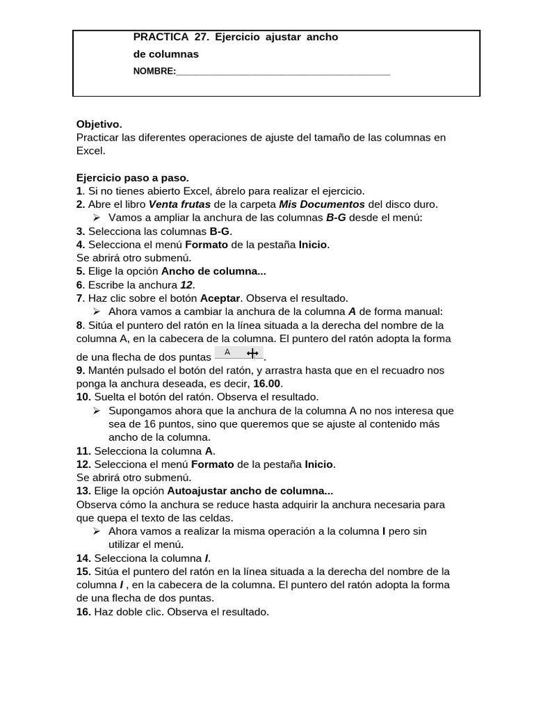 PRACTICA 27. Ejercicio Ajustar Ancho de Columnas | PDF