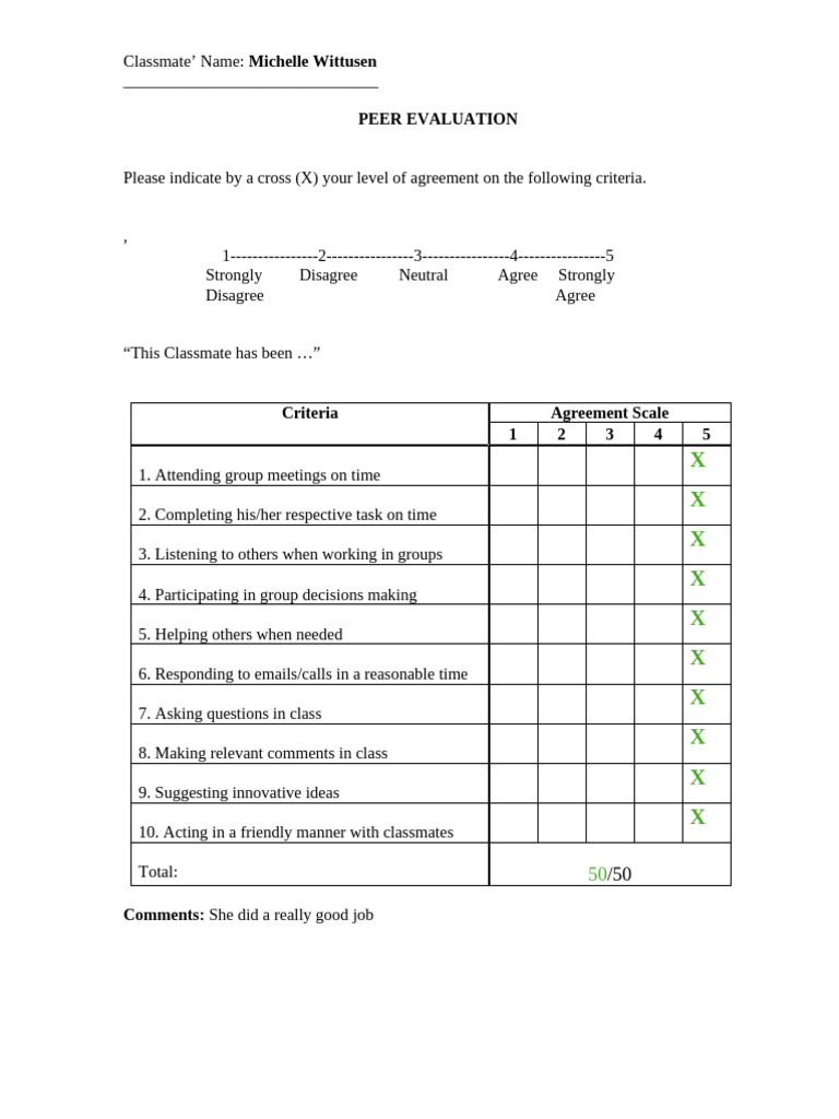 Peers Evaluation For Each Teammate | PDF