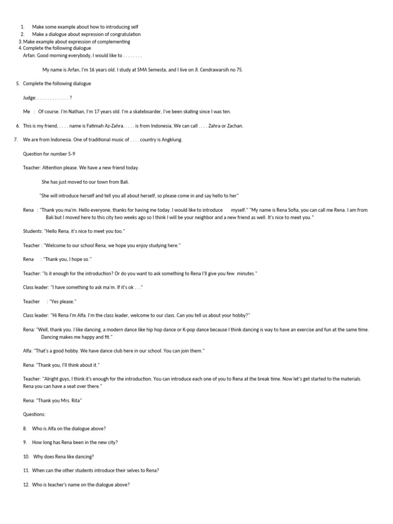 Contoh soal bing kelas 10sma | PDF