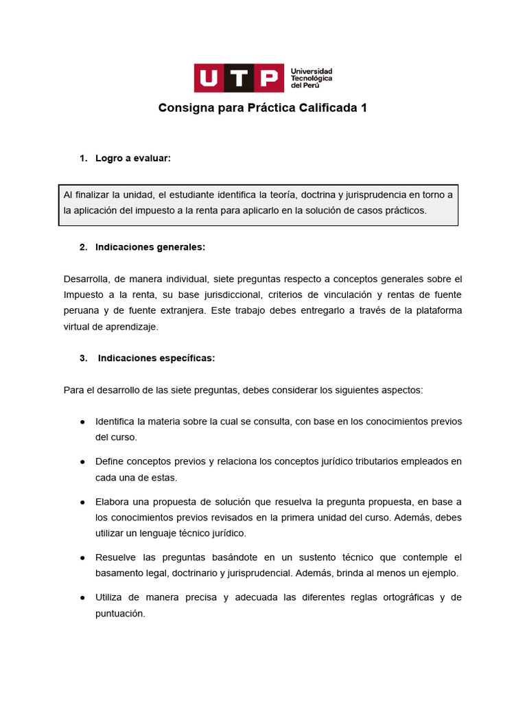 PC1_INDICACIONES Y RÚBRICA_D65E_V2 (1) | PDF | Caso de ley