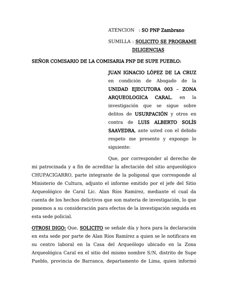 Escrito para Comisaria Supe | PDF