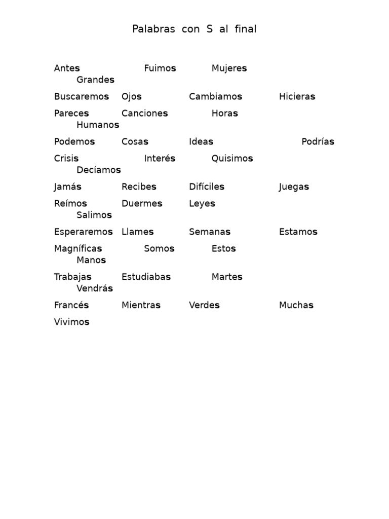 Palabras que terminan en S | PDF