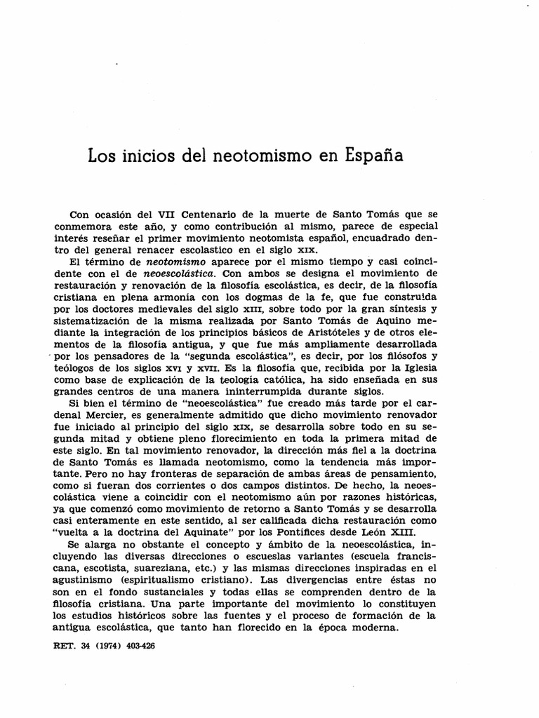 Los Inicios Del Neotomismo en España | PDF | Verdad | Epistemología