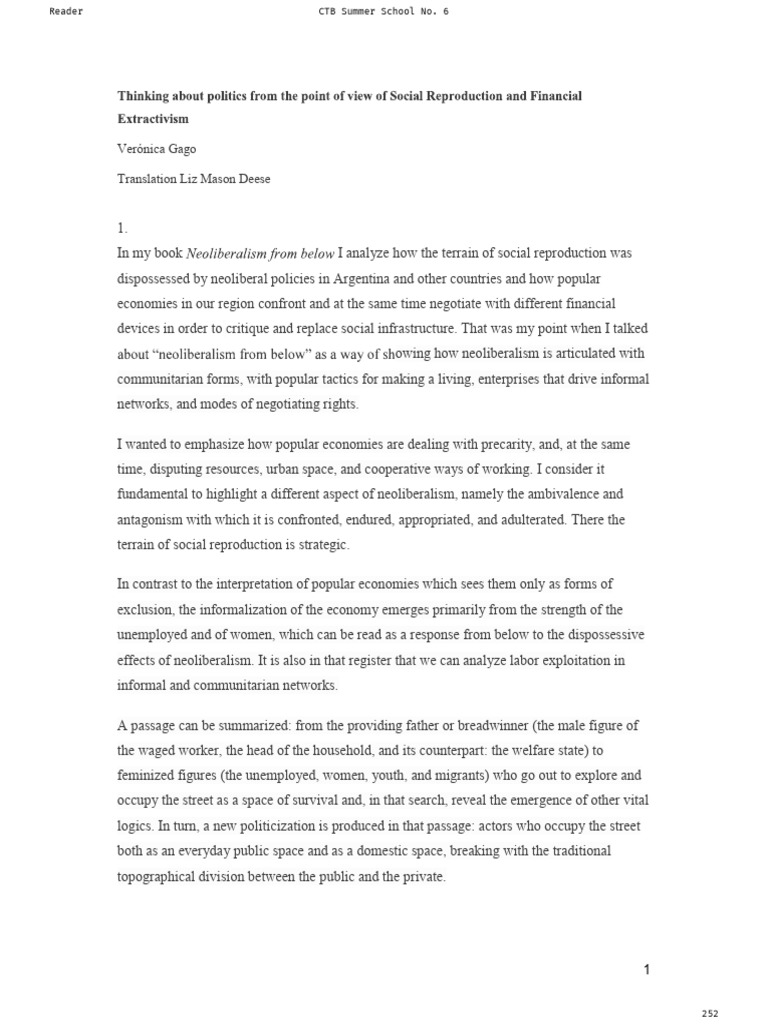 Gago 2023 Thinking Social Reproduction and Extractivism | PDF | Gender Studies | Feminism