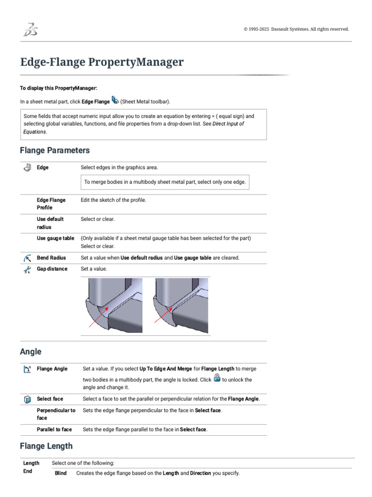 Edge-Flange PropertyManager Guide | PDF | Angle | Perpendicular