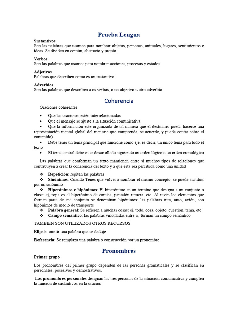Prueba Lengua | PDF | Palabra | Pronombre