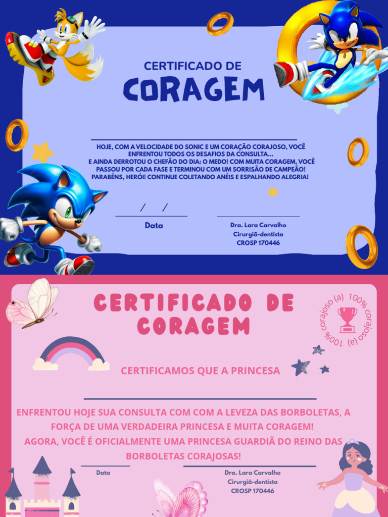 Certificado de Coragem Infantil Ilustrado Azul | PDF