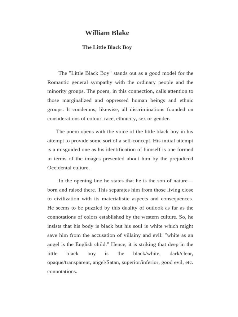 William Blake, Little Black Boy | PDF | Poetry
