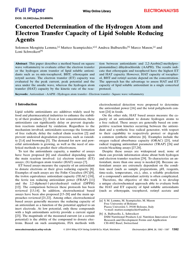 Concerted Determination of The Hydrogen Atom and Electron Transfer ...