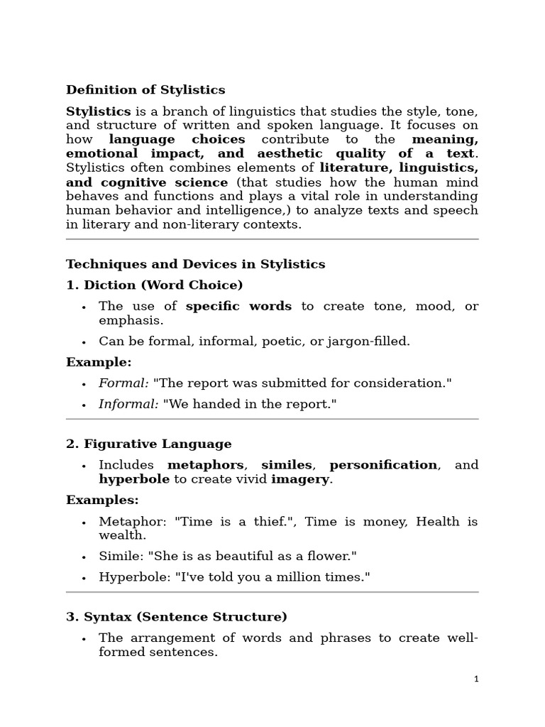 Definition of Stylistics (AutoRecovered) | PDF | Linguistics | Metaphor