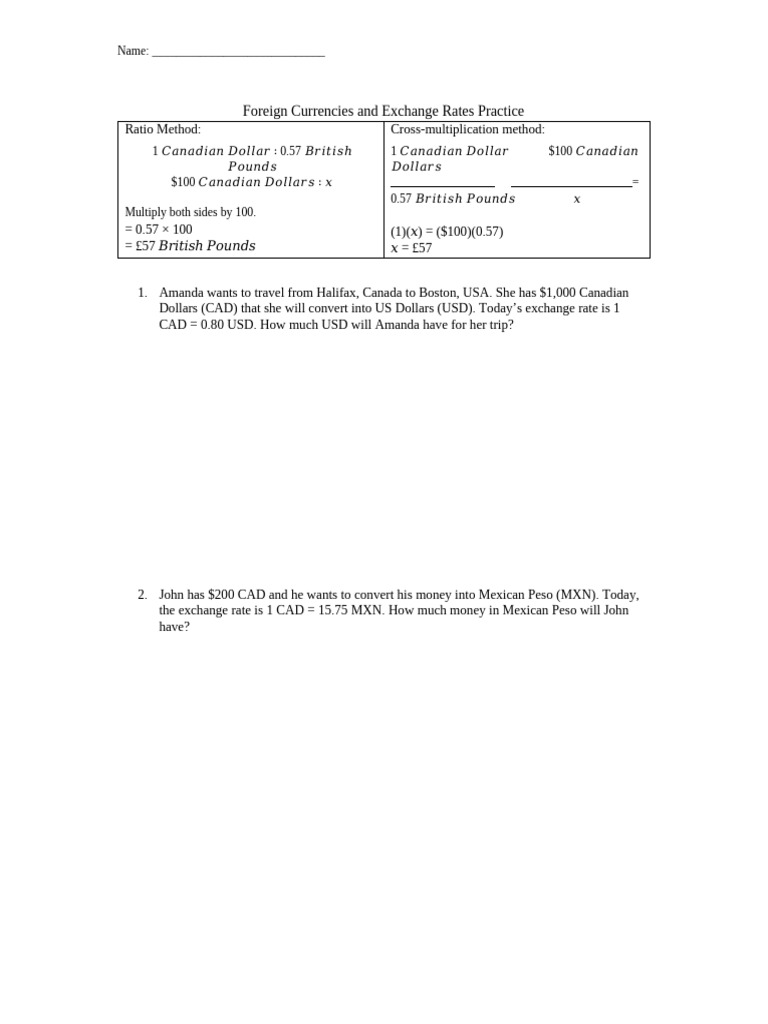 Currencies and Exchange Rates Practice | PDF