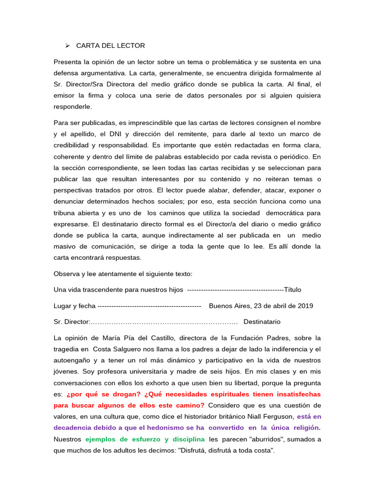 Ejemplo de Carta del Lector | PDF