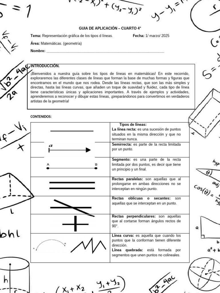 Tipos de Líneas en Matemáticas | PDF | Línea (geometría) | Geometría