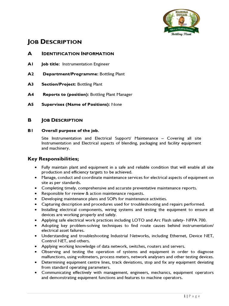 Instrumentation Engineer Job Description | PDF | Programmable Logic ...