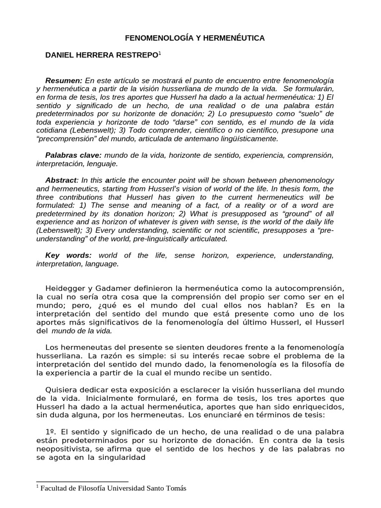 Fenomenologia y Hermeneutica | PDF | Edmund Husserl | Experiencia