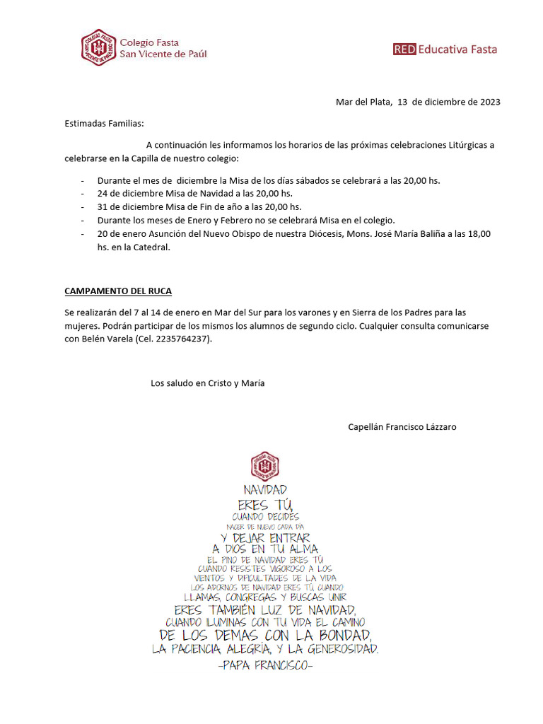 Nota Misas Fin de Año | PDF