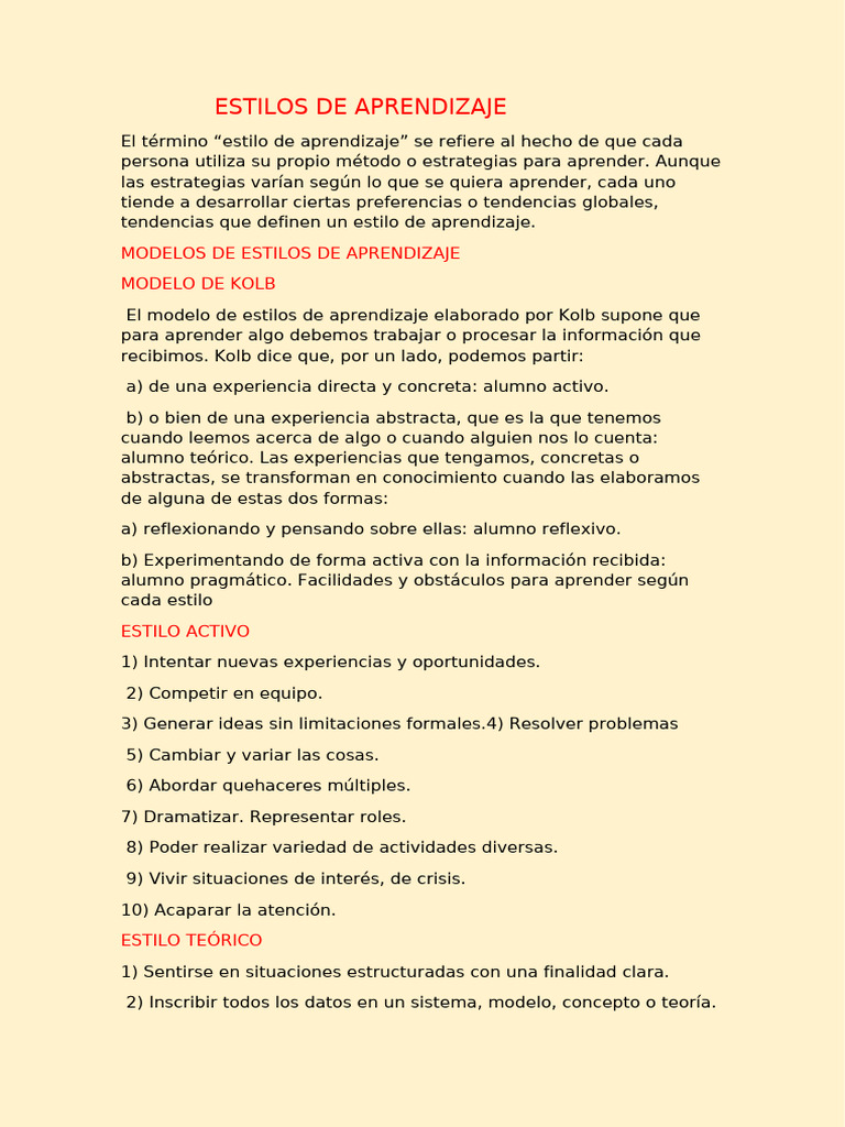 Aprendizaje y Estilos | PDF