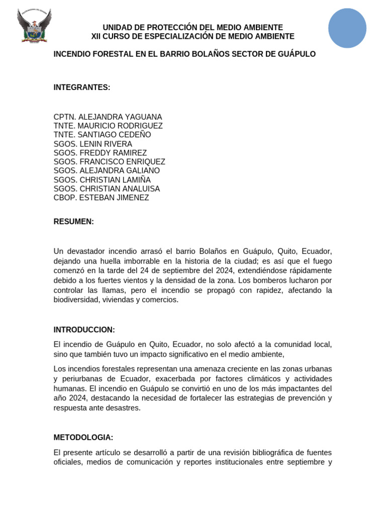Incendio Forestal en El Barrio Bolaños Sector de Guápulo | PDF | Fuego ...