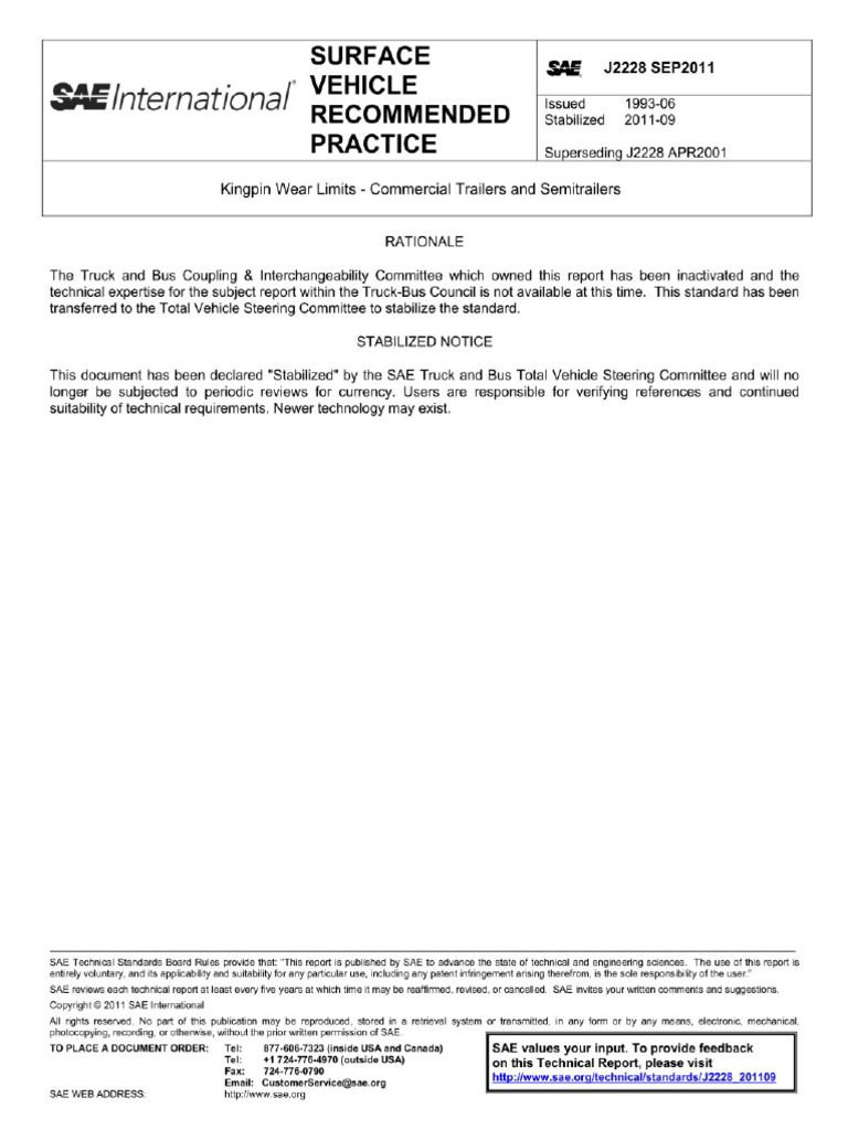 Sae J2228-2011 09 Kingpin Wear Limits Comercial Trailers and ...