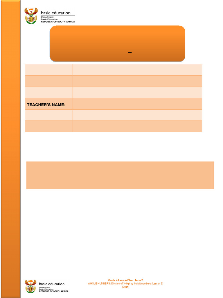Grade 4 Term 2 DIVISION Lesson 3 | PDF | Homework | Lesson Plan