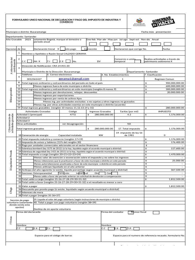 Formulario Unico Ica 2018 Vertical - Hacer Ivan Lopez | PDF | Impuestos