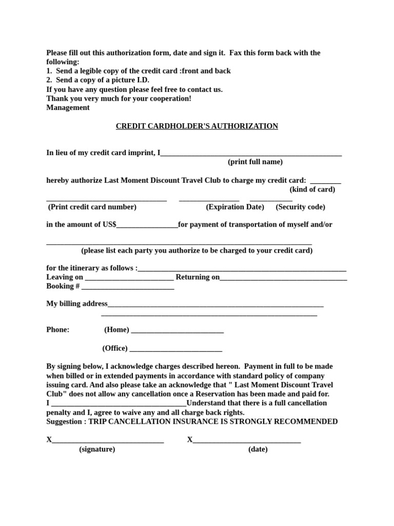 Credit Card Authorization Form | PDF