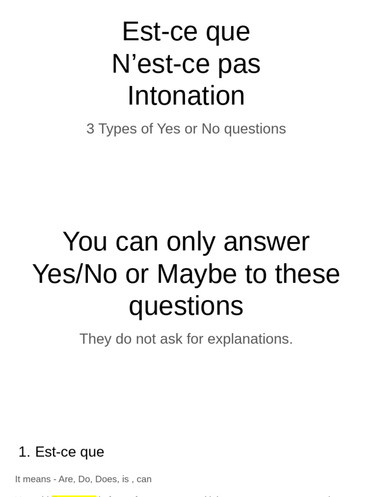 Est-Ce Que N'est-Ce Pas Intonation | PDF