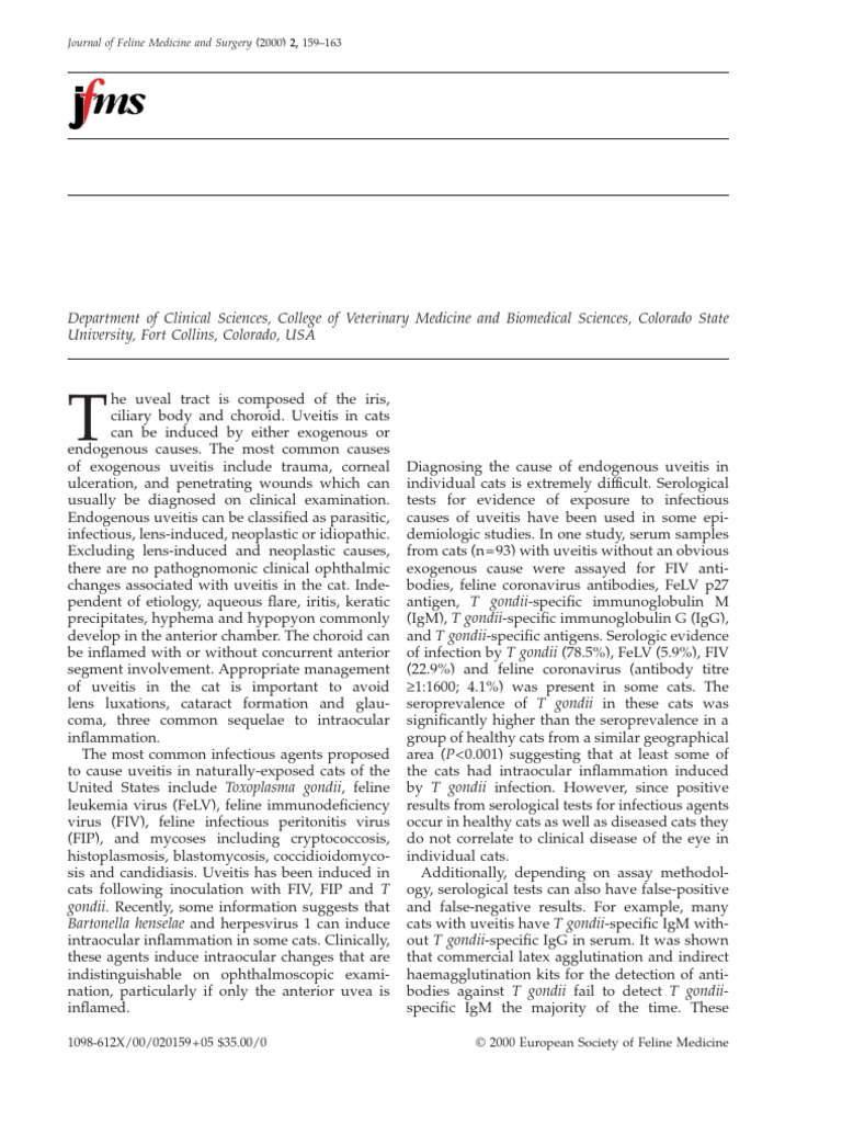 Feline Infectious Uveitis | PDF | Antibody | Serology